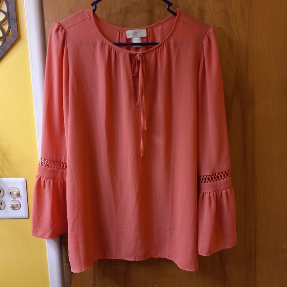 LOFT | Tops | Loft Outlet Coral Pink Bell Sleeve Peasant Blouse | Poshmark